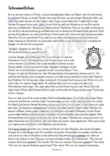 Deutsch/German: Fairy Tale/Märchen/Schneewittchen/printables by Blattwerk