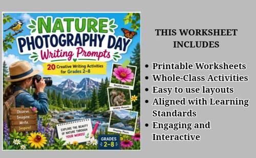 Nature Photography Day Writing Prompts for Students (Grades 2–8) No Prep