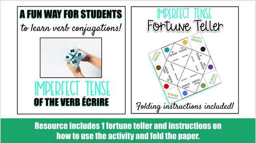 French Verb ECRIRE - IMPERFECT TENSE Fortune Teller- Cootie Catcher