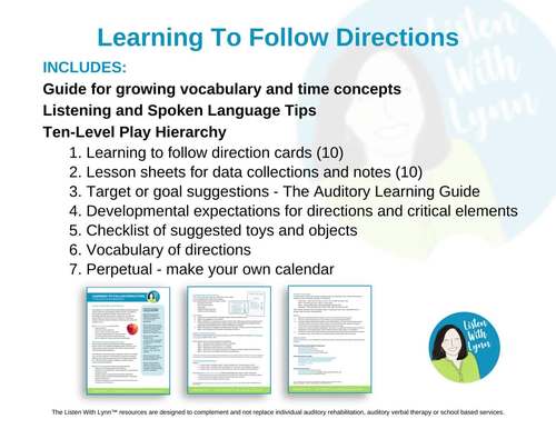 LEARNING TO FOLLOW DIRECTIONS 10 Levels Auditory Memory Processing DHH ...