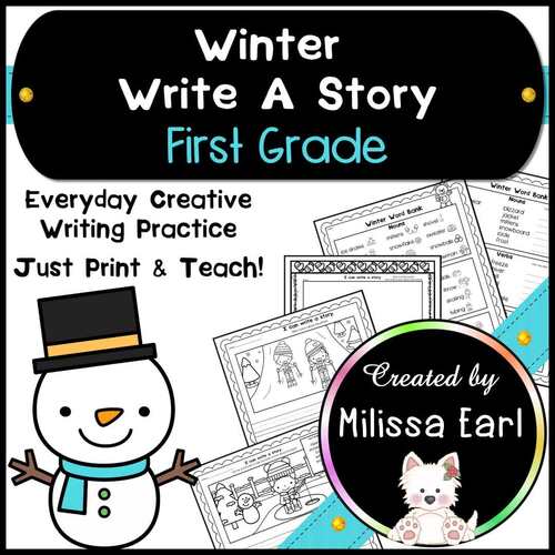 First Grade Winter Write A Story Picture Prompts + Word Banks NO PREP