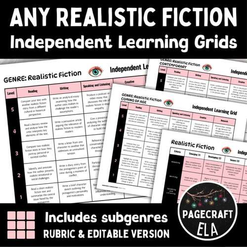 Any Realistic Fiction Genre Independent Study Grids of Activities with ...