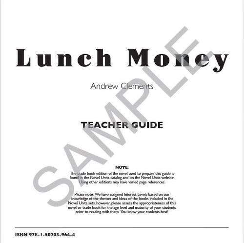 Lunch Money Novel Units® Teacher Guide Novel Study | TPT