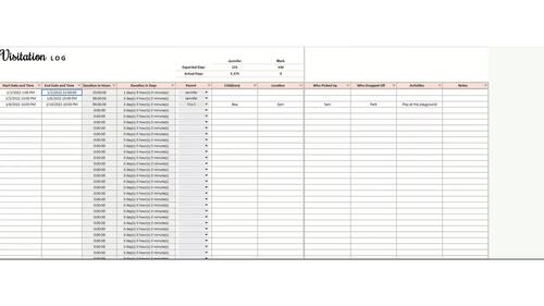 Child Custody Visitation Days Tracker Google Sheets Spreadsheet | TPT