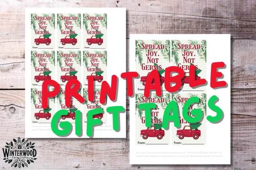 "Spread Joy, Not Germs" Red Truck Christmas Gift Tag for Hand Sanitizer ...