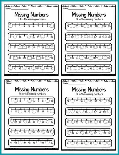 Engaging Missing Number on Number Line & 100s Chart Worksheets for Kids
