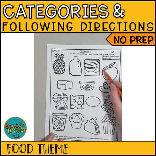 NO PREP Food Speech Therapy Categories and Following Directions | TpT