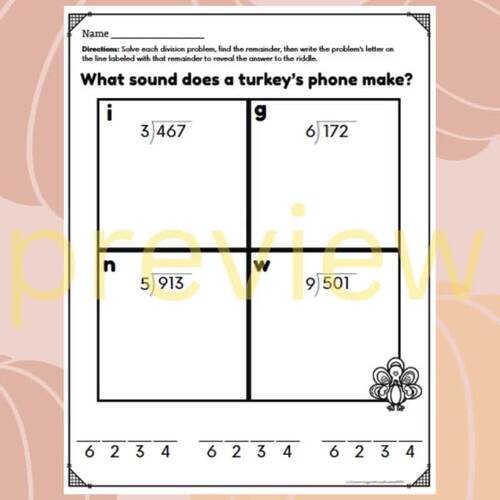 Long Division with Remainders Thanksgiving Riddles | TPT