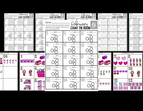 Valentines Day Count the Room 0-20, February Kindergarten Math Centers