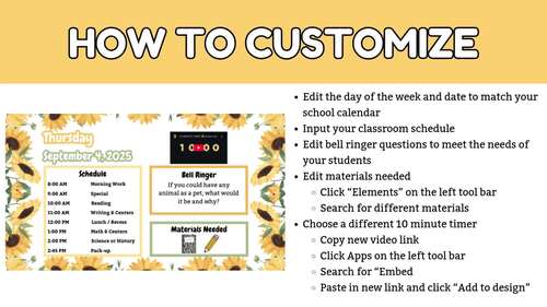 Sunflower-Themed Daily Slides | Editable | Bell Ringer Writing Prompts