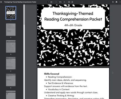 Thanksgiving Reading Comprehension Activities | 4th–6th Grade | NO Prep