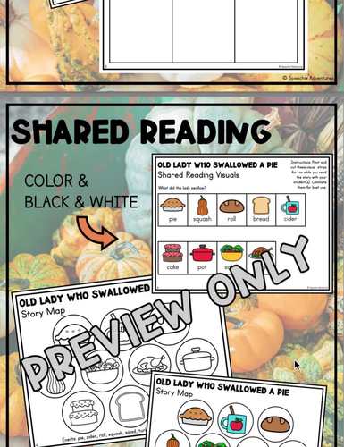 Old Lady Who Swallowed a Pie Thanksgiving Book Companion for Speech Therapy