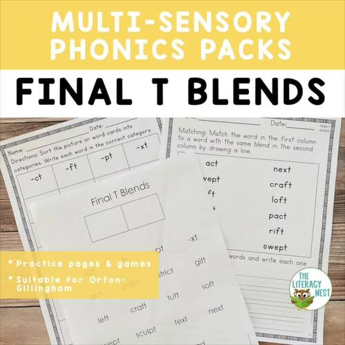 Consonant Final T Blends Phonics Activities for Orton-Gillingham Lessons