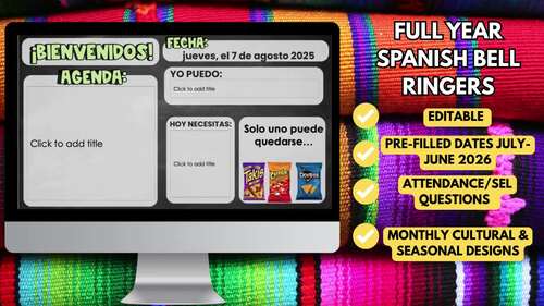 Spanish Bell Ringers | 180 Daily Agenda Slides | Para Empezar Back to ...