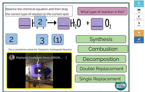 Balancing/ Classifying Chemical Reactions Digital Task Cards - Boom Cards