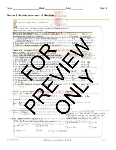 Grade 7 Math Self-Assessment BUNDLE, Forms A-D | Pretests, Posttests ...
