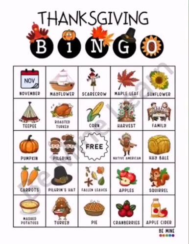 Thanksgiving Bingo Game | Rhyming Riddle Bingo (Color and BW versions)