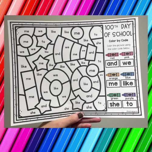 100th Day of School Editable Color by Code | Editable Sight Word Activities