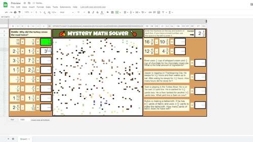 Thanksgiving - Add & Subtract Fractions - Digital Math Activity - Pixel Art