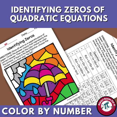 Zeros of Quadratic Equations Color by Number Spring Self-Checking ...