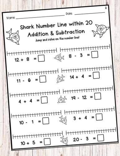 Shark Addition & Subtraction Using a Number Line Within 20 No Prep ...