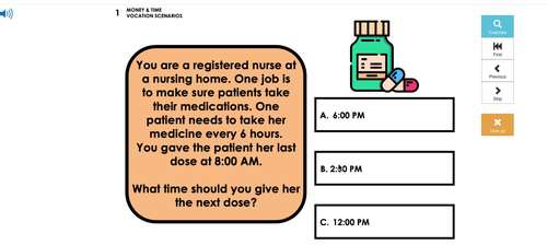 Money and Time Vocation Scenario | BOOM Cards™ by Charley's Classroom
