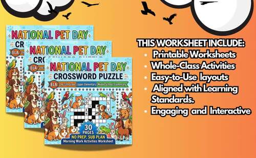 National Pet Day Crossword Puzzle ELA Activities 2nd,3rd,4th,5th,6th ...