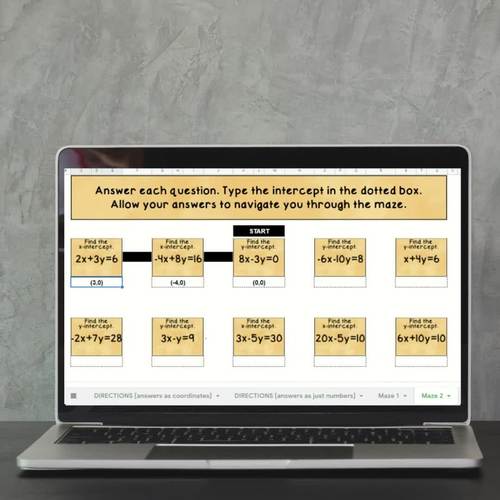 Digital Self Checking Maze Activity: Finding the X and Y Intercepts