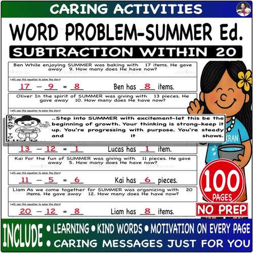 Subtraction within 20 word problem math worksheet fact fluency Goal ...