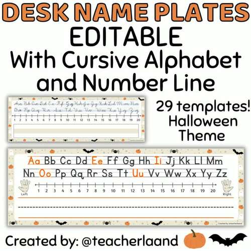 Student Desk Name Plates / Tags! Cute Halloween Theme Cursive+Alphabet ...