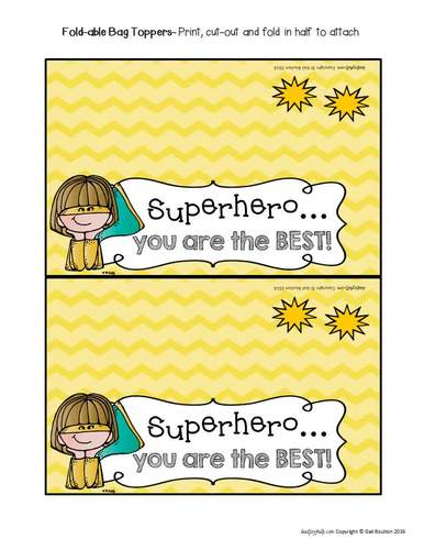 Goodie Bag Toppers for Teachers, Staff, or Students (Superhero Theme)