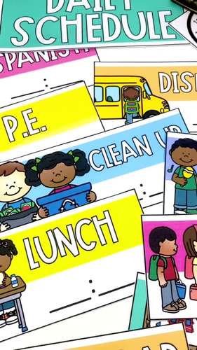 Colorful Classroom Schedule Cards | EDITABLE Visual Daily Schedule & Clocks