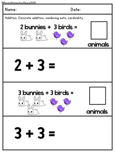 Spring Addition, Cardinality | Autism-Friendly Addition Worksheets