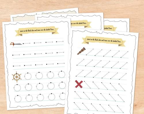 8 Pirate themed Tracing Worksheets, NO PREP Pre-Writing Packet, PreK ...