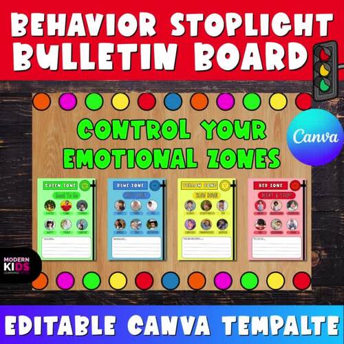 Behavior Stoplight Bulletin Board - CANVA Editable Name and Image Frame