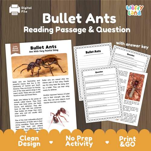 Bullet Ants Reading Passage | Nonfiction Comprehension Questions ...