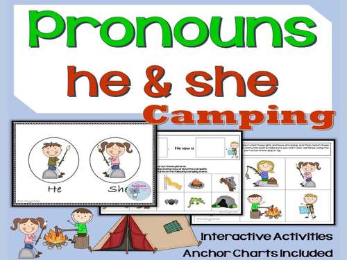He and she Pronoun Activities for Speech Therapy: Camping Theme | TPT