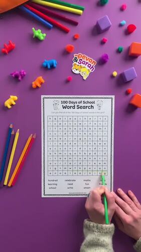 100 Days of School Word Search | 100th Day Reading & Vocabulary Activity