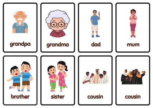 Colorful Illustrative English Family Flashcards by DISIGNER POFESSIONAL