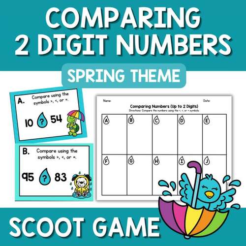 Spring Comparing 2 Digit Numbers Scoot Game Task Cards Greater Center ...