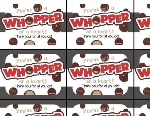Cute Whoppers Chocolate Candy Teacher/ Staff Appreciation Treat Tag