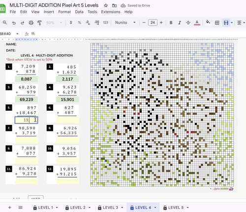 Multi Digit Addition with Regrouping Digital Pixel Art Math Activity ...