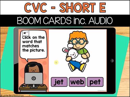 Back to School CVC Phonics Boom Cards inc Audio | Short E | TPT
