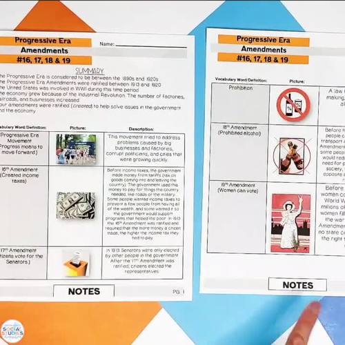 Progressive Movement Differentiated Task Cards and Notes Amendments 16-19