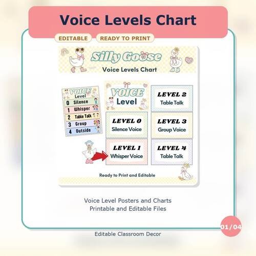 Silly Goose Voice Level Chart & Posters | Groovy Decor by BABYDELL ART