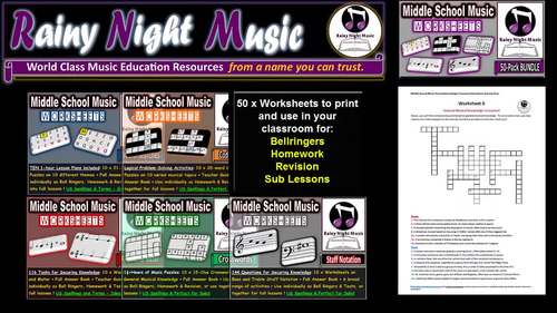 Music Worksheets DIGITAL and PAPER Middle School Pack of 50 Bundle