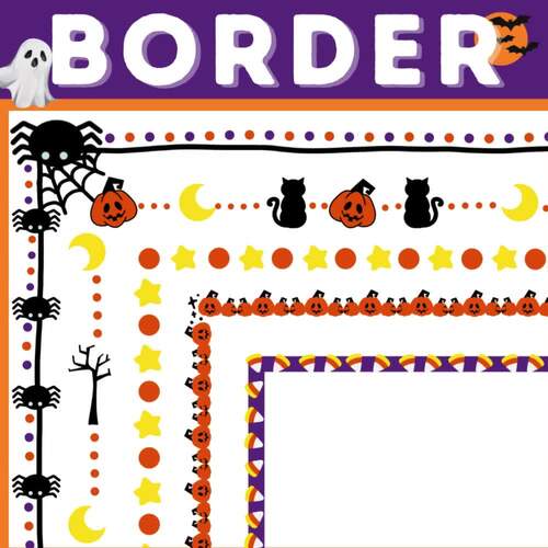 Halloween Borders / Frames Colors & Black Outline Clipart Commercial Use