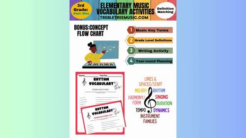 3rd Grade Elementary Music Vocabulary Activities MATCHING! Treble Tree