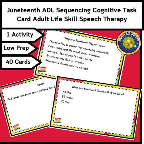 Juneteenth ADL Sequencing Cognitive Task Card Adult Life Skill Speech ...