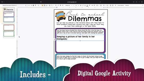 Back To School Dilemmas | Social & Emotional Learning Worksheet | TPT